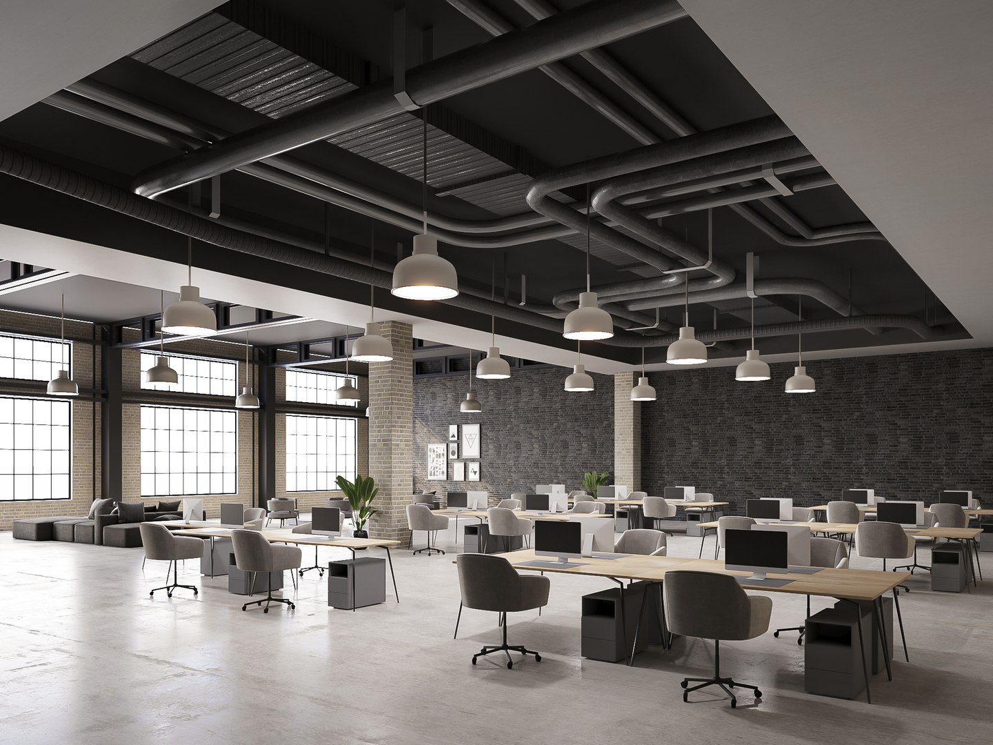 Interior Scene Loft Office 02 With Furniture 3D - TurboSquid 2138423