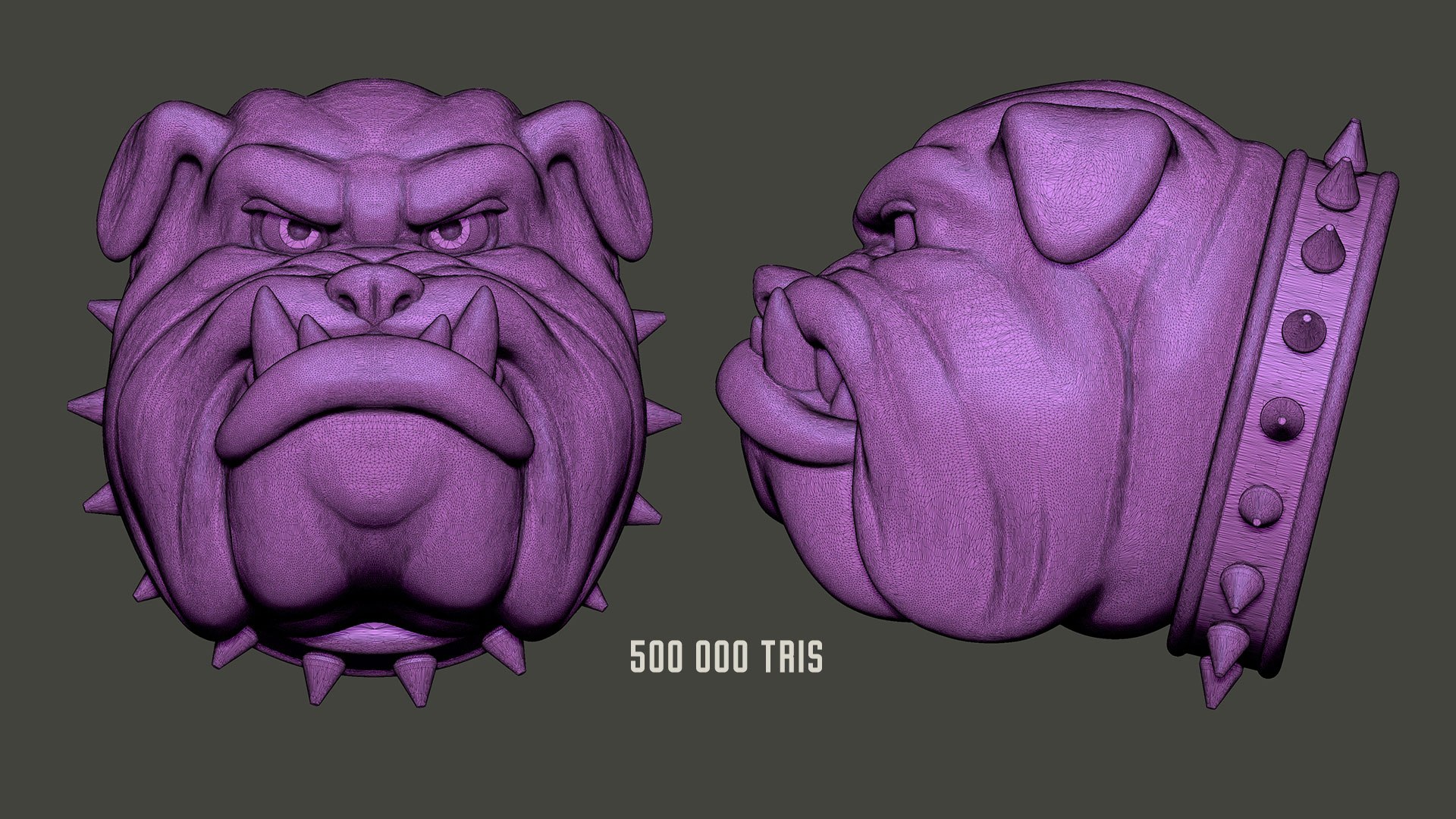 Bulldog Cartoon Grumpy Dog Head Sculpture Model - TurboSquid 2143145