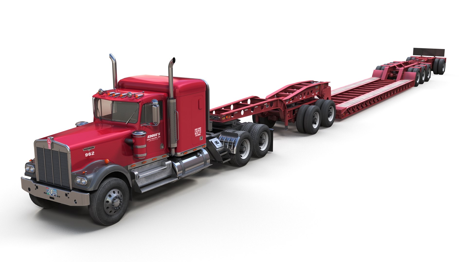Kenworth W900A lowboy semitruck 3D model - TurboSquid 2175564