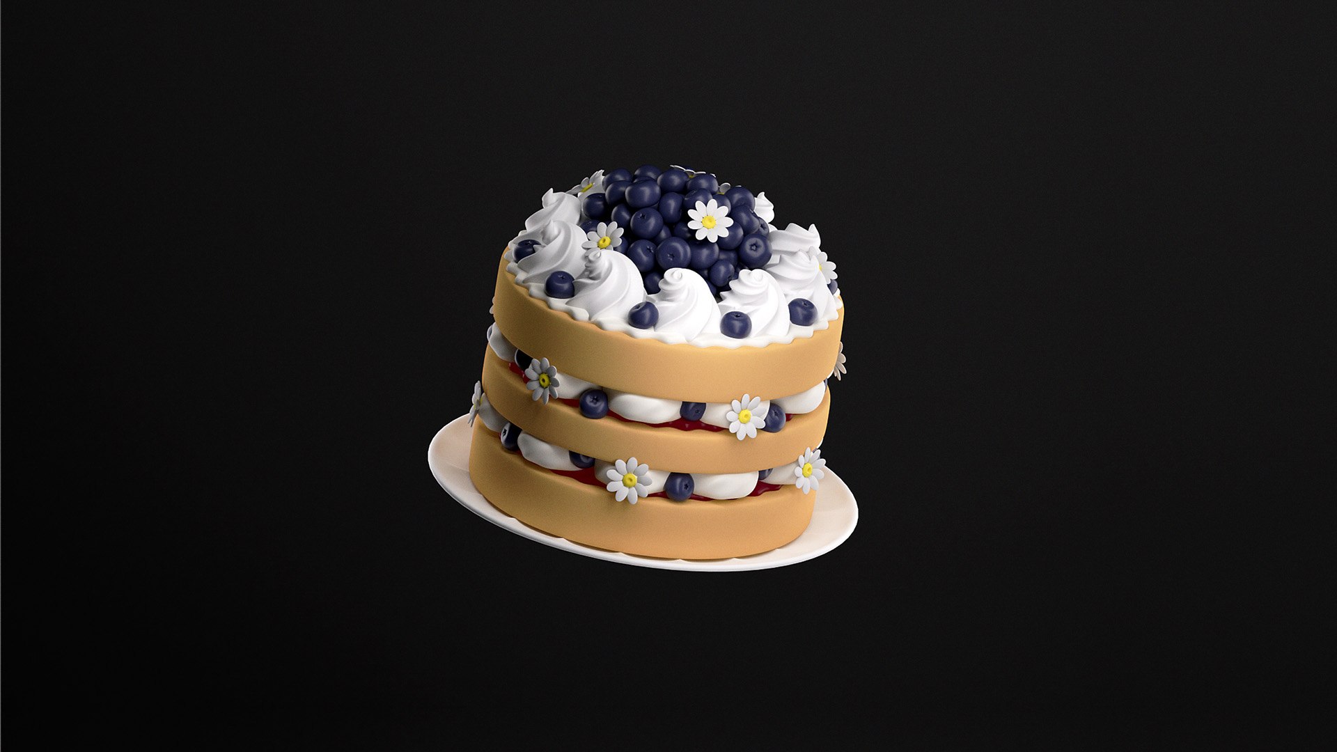 3D Blueberry Layered Sponge Cake Model - TurboSquid 2121307
