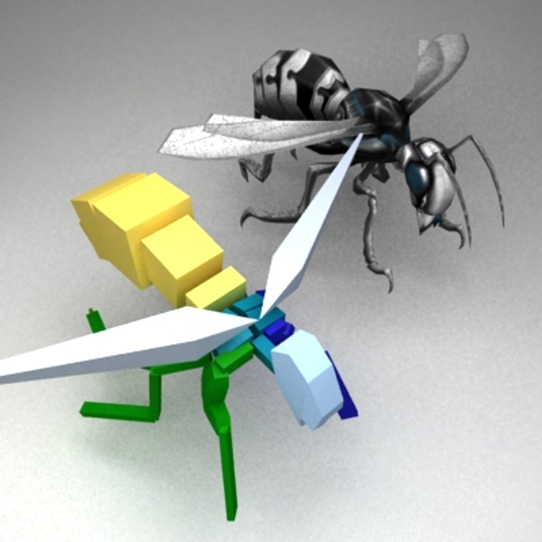 3d rigged metallic wasp monster animations model
