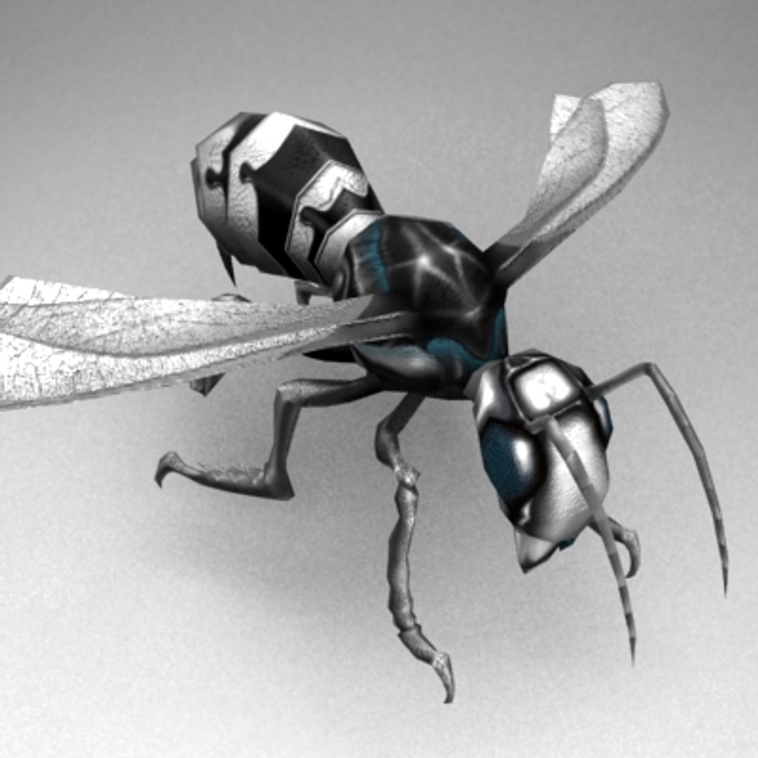 3d rigged metallic wasp monster animations model
