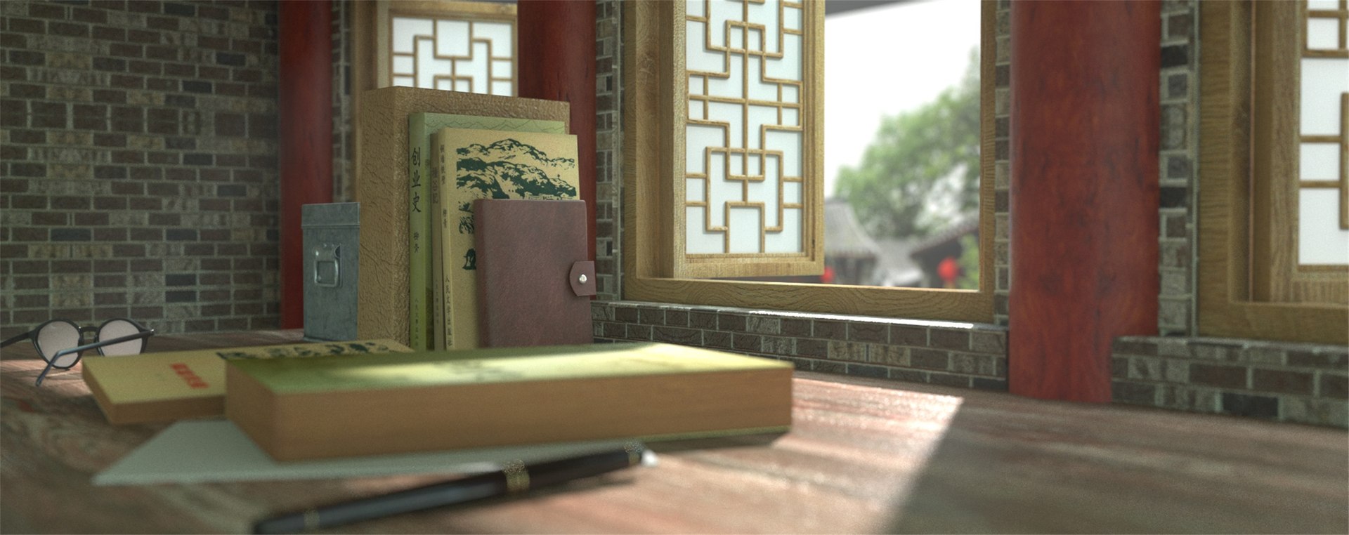 3D Chinese Style Chinese Desktop Window Chinese Style Window Scene ...