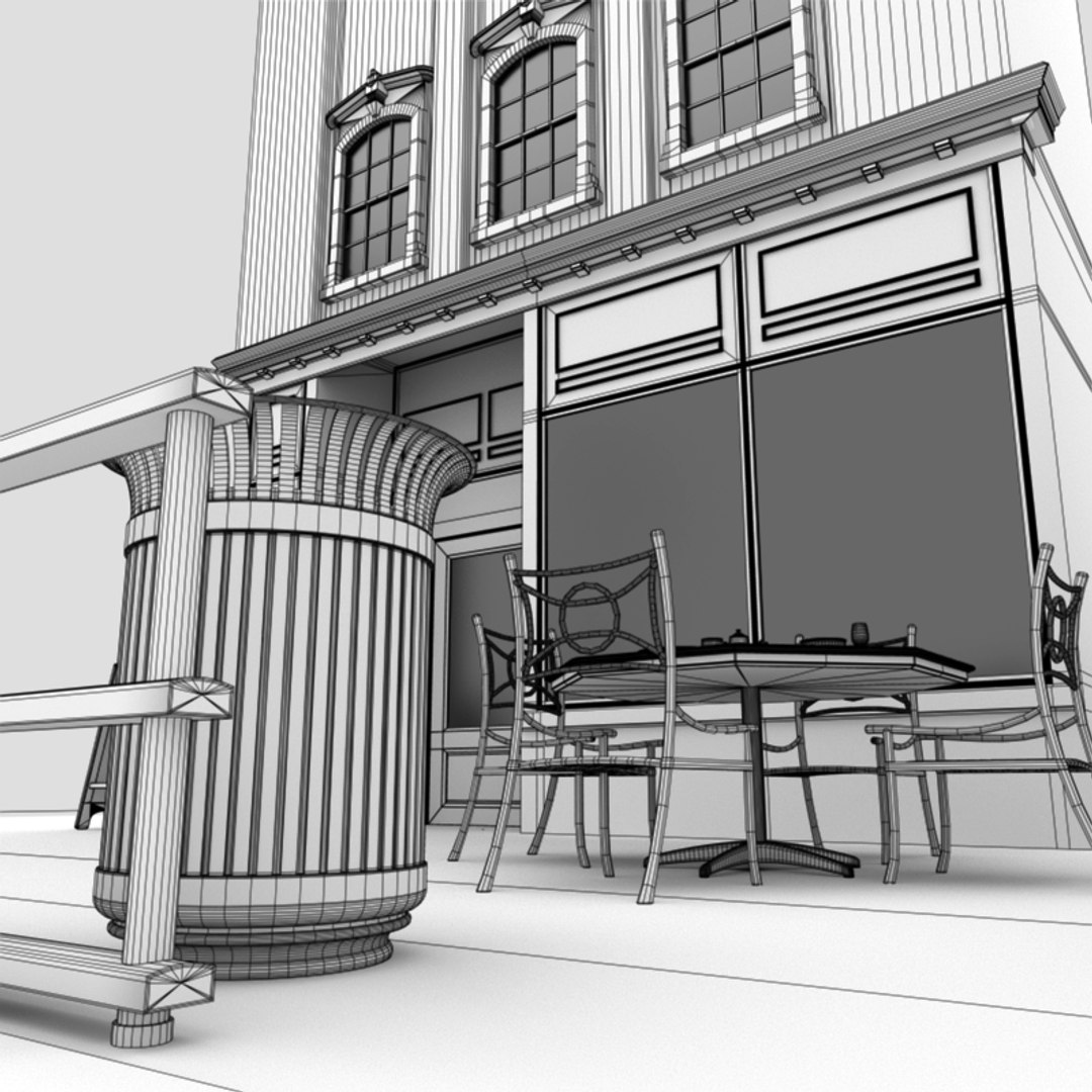 outdoor restaurant shop scenes 3d lwo