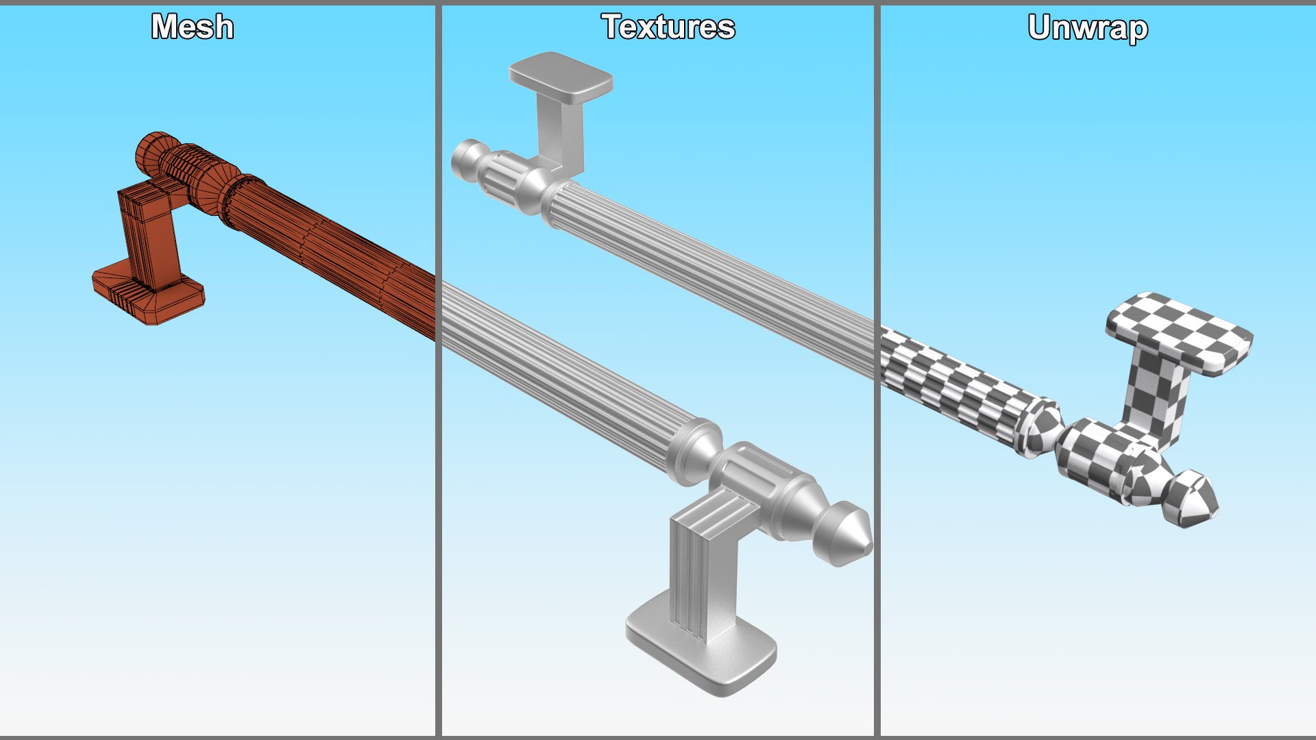 Door Handle Designer Ribbed Metal 3D Model - TurboSquid 2244916