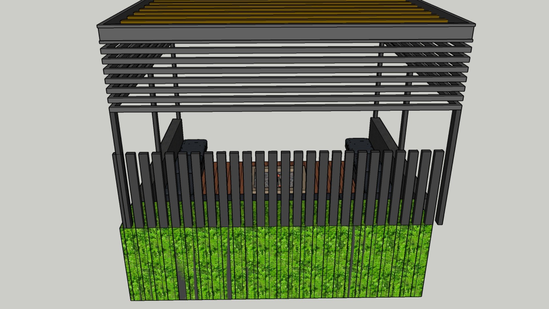 Pergola Seating Area SketchUp Model With Wooden Flooring 3D Model ...