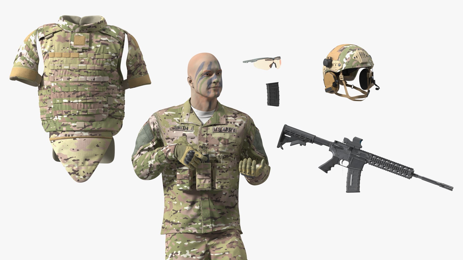 3D Fully Equipped Military Soldier In Green Camo Walking Model ...