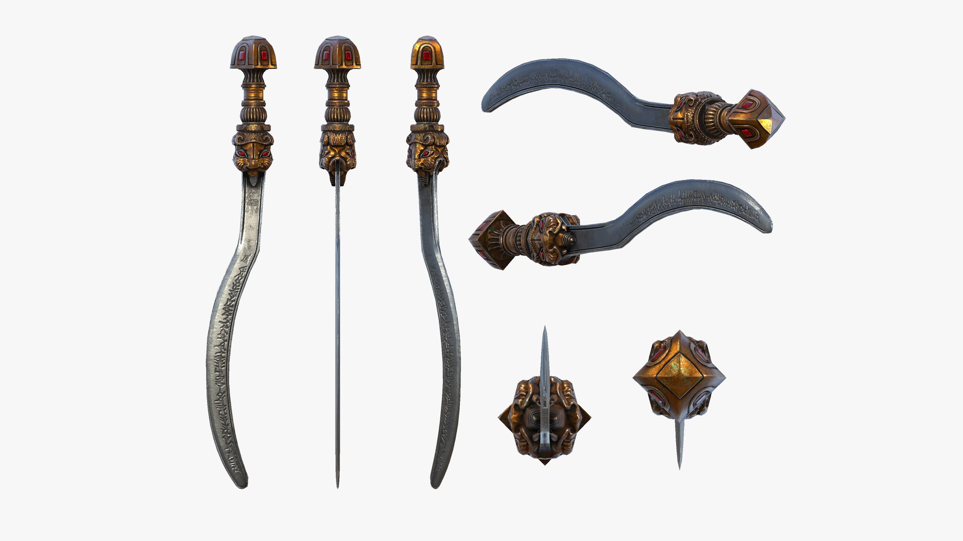 3D Fantasy Sword RPG Assyrian Sappara Sickle Sword Curved Blade Kopesh ...