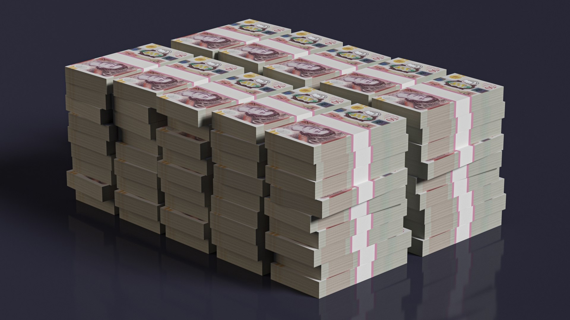 3D British Currency 50 Pounds Banknotes Stack - TurboSquid 2256226