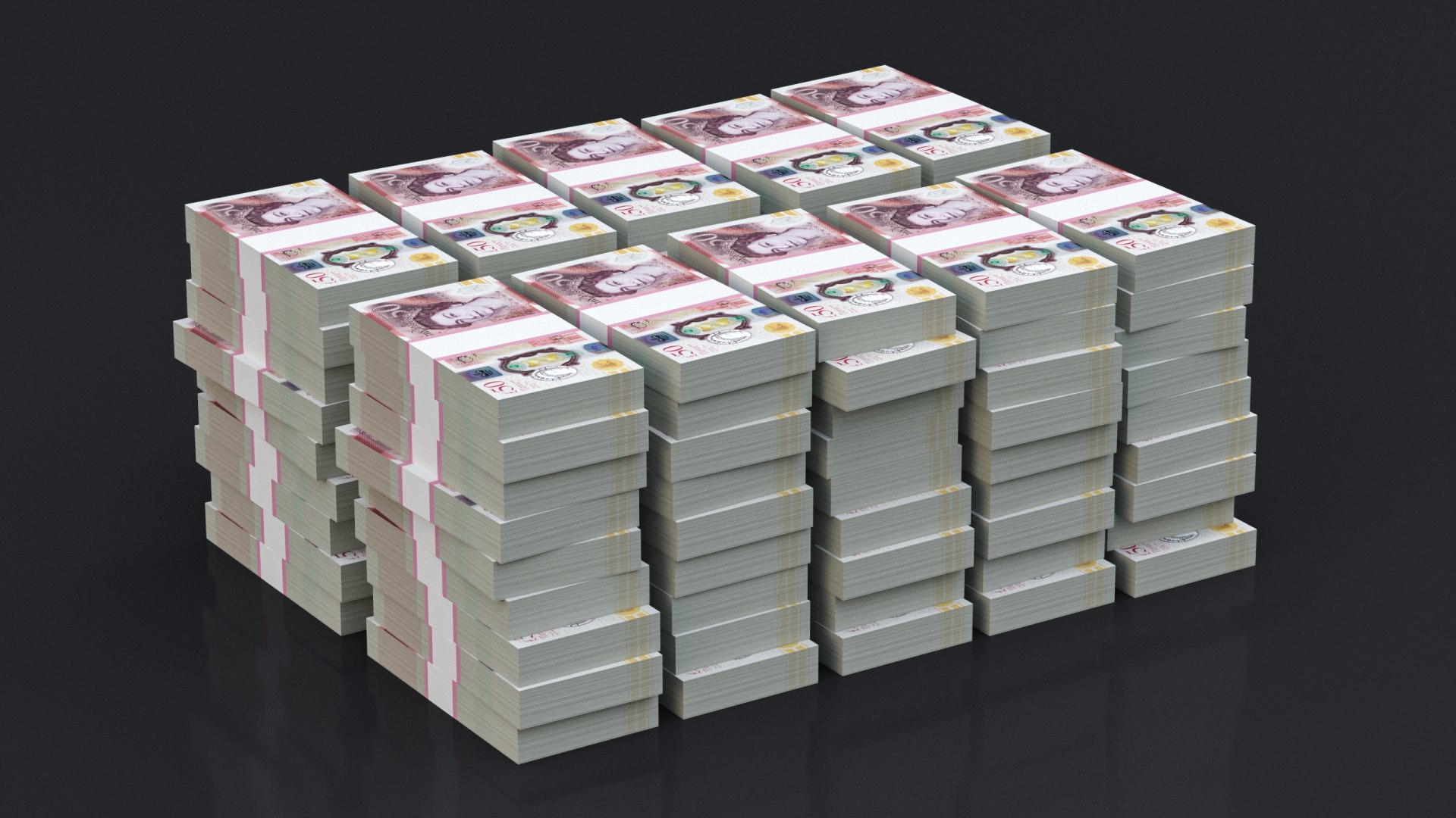 3D British Currency 50 Pounds Banknotes Stack - TurboSquid 2256226