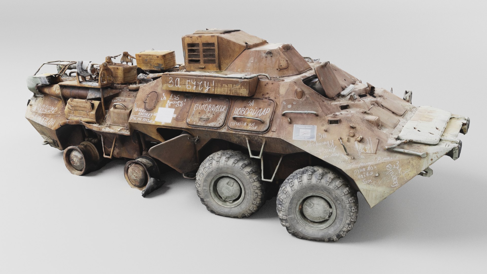 3D Destroyed BTR-80 Burnt Down Wheeled Amphibious Armoured Personnel ...