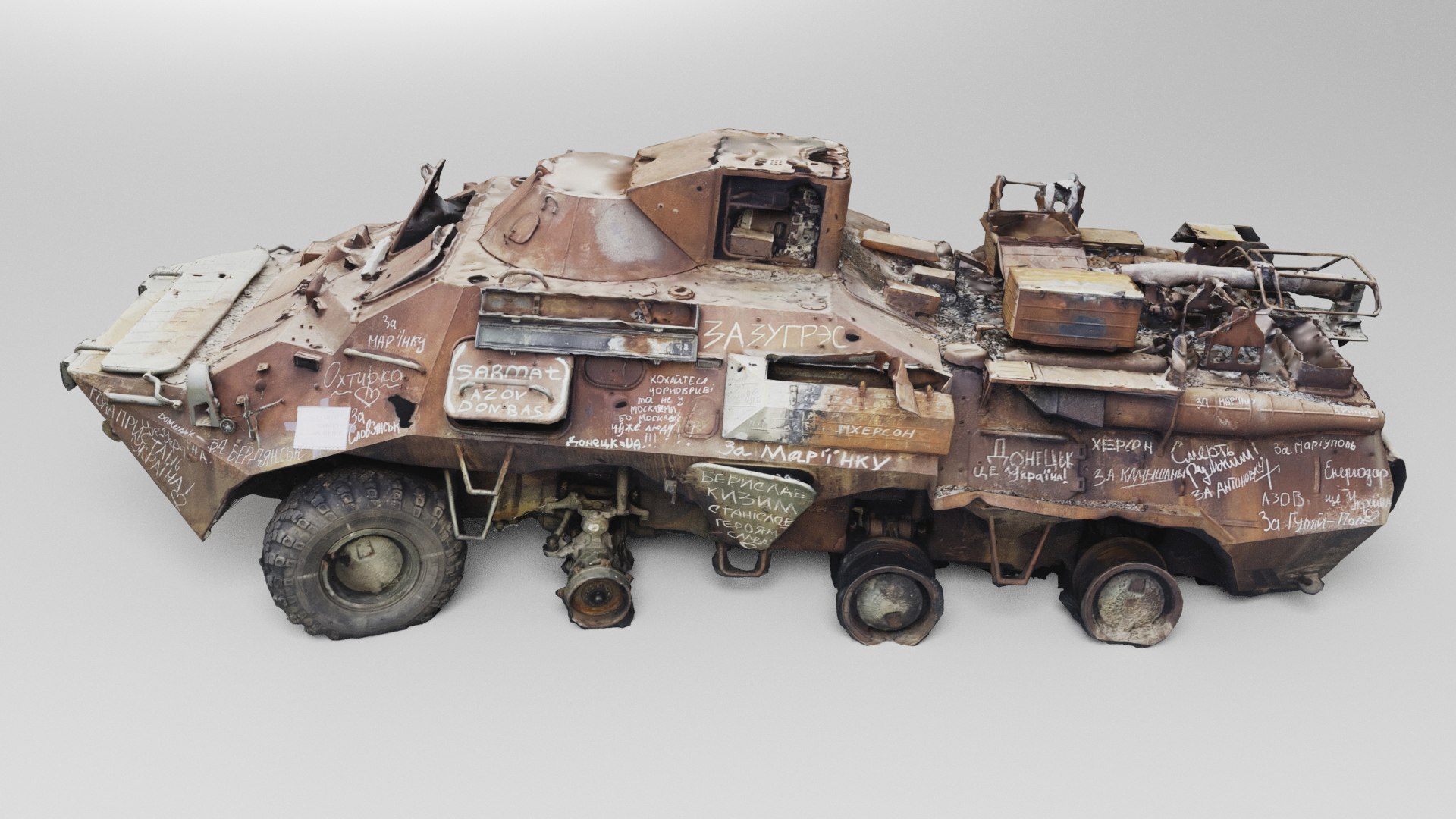 3D Destroyed BTR-80 Burnt Down Wheeled Amphibious Armoured Personnel ...