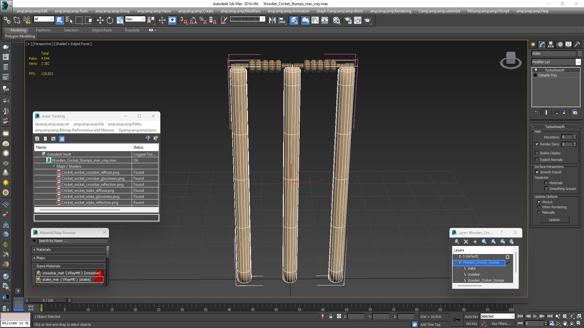 3D Wooden Cricket Stumps - TurboSquid 2170107