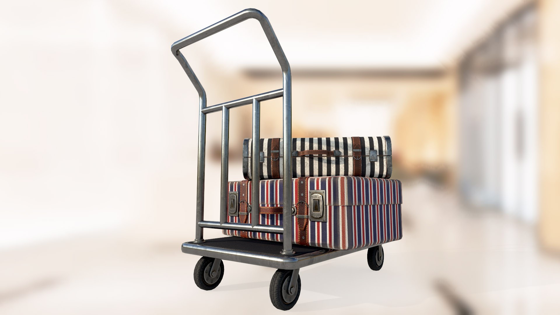 3D Hotel Luggage Trolley PBR Game Ready Low-poly - TurboSquid 2028374