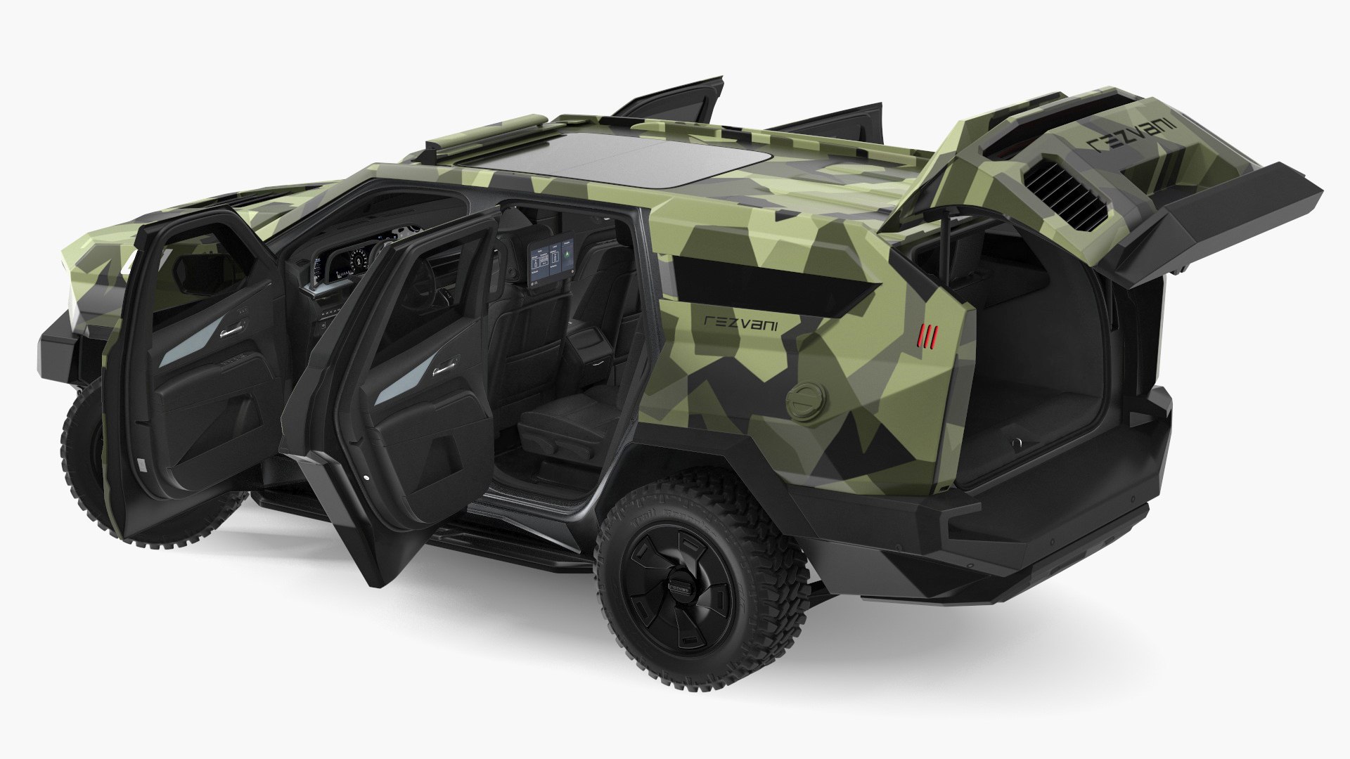 2023 Rezvani Vengeance Armored SUV Camouflage Colored Lights On Rigged 3D - TurboSquid 2268751