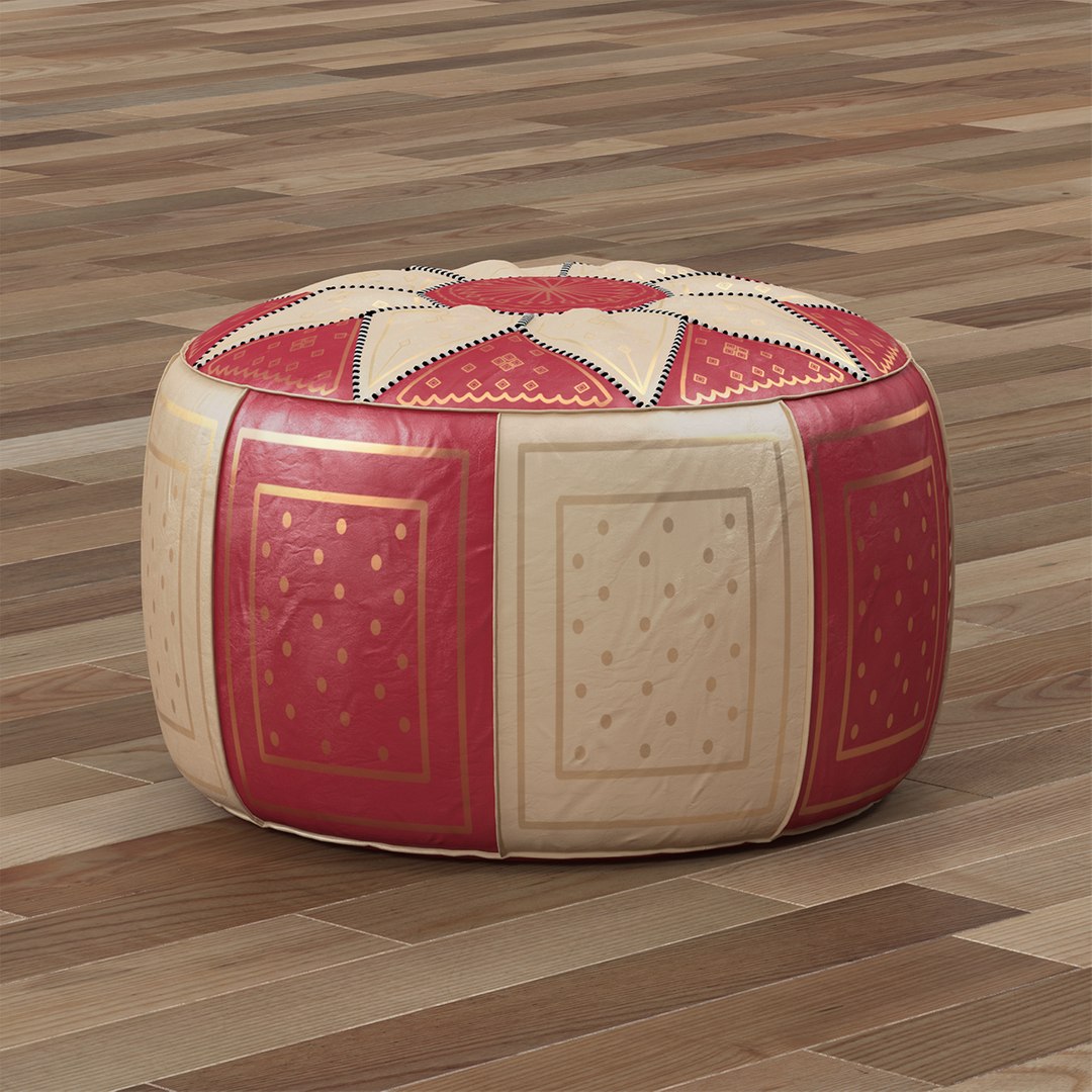 Obj Moroccan Leather Pouffe Red