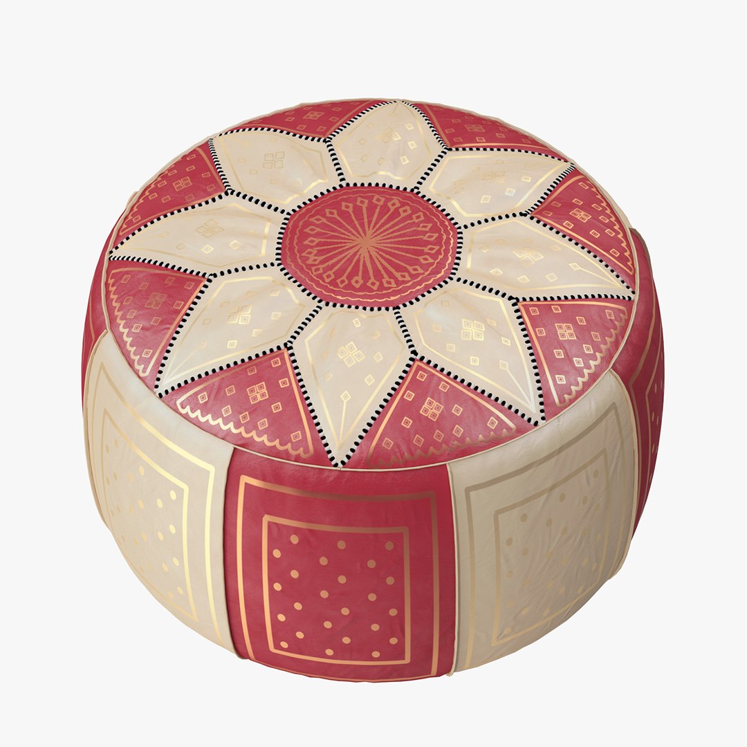 Obj Moroccan Leather Pouffe Red