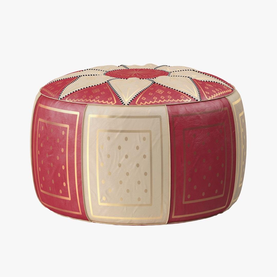 Obj Moroccan Leather Pouffe Red