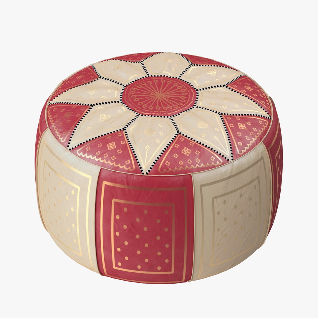 Obj Moroccan Leather Pouffe Red