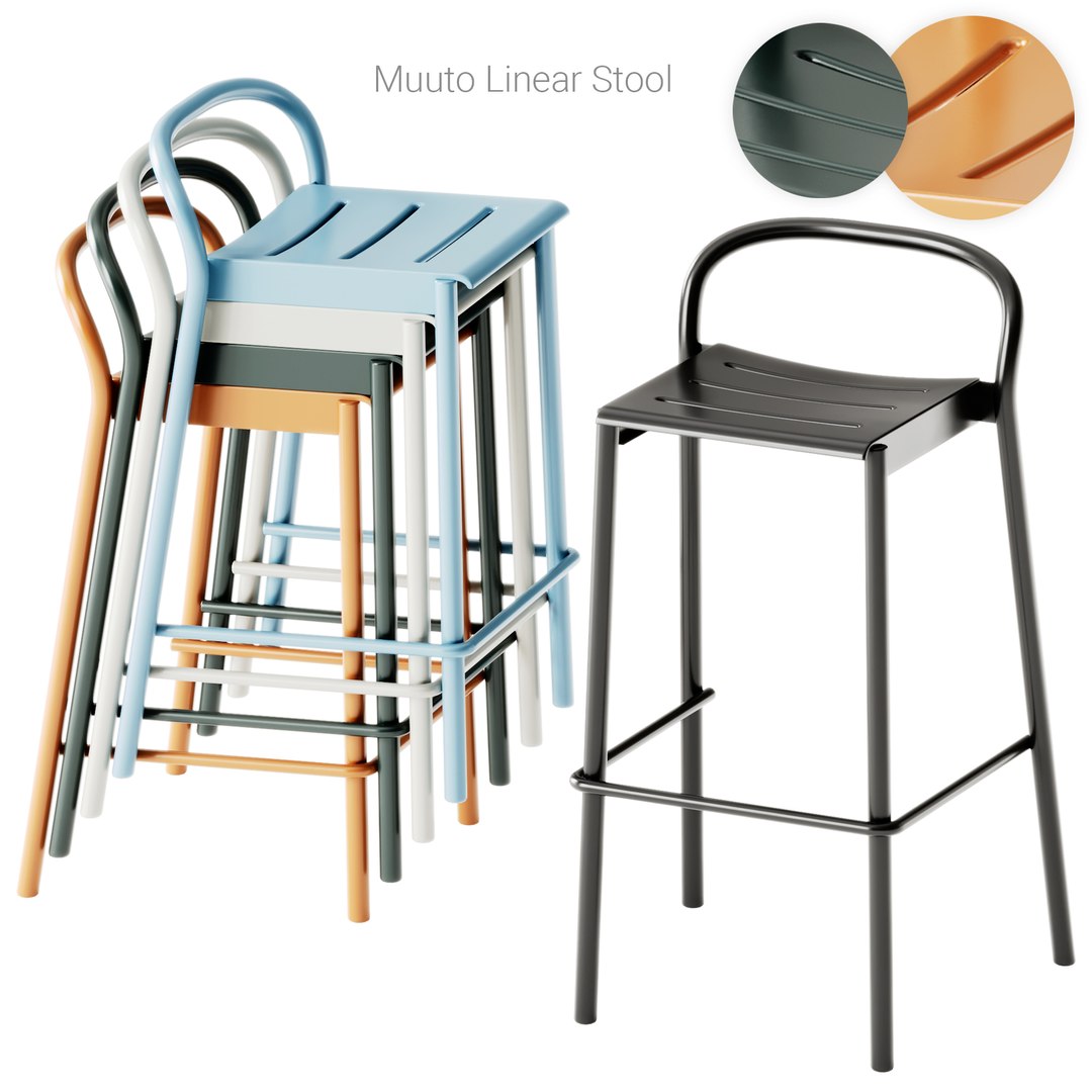 Muuto Linear Steel Bar And Counter Stool 3D Model - TurboSquid 2055572