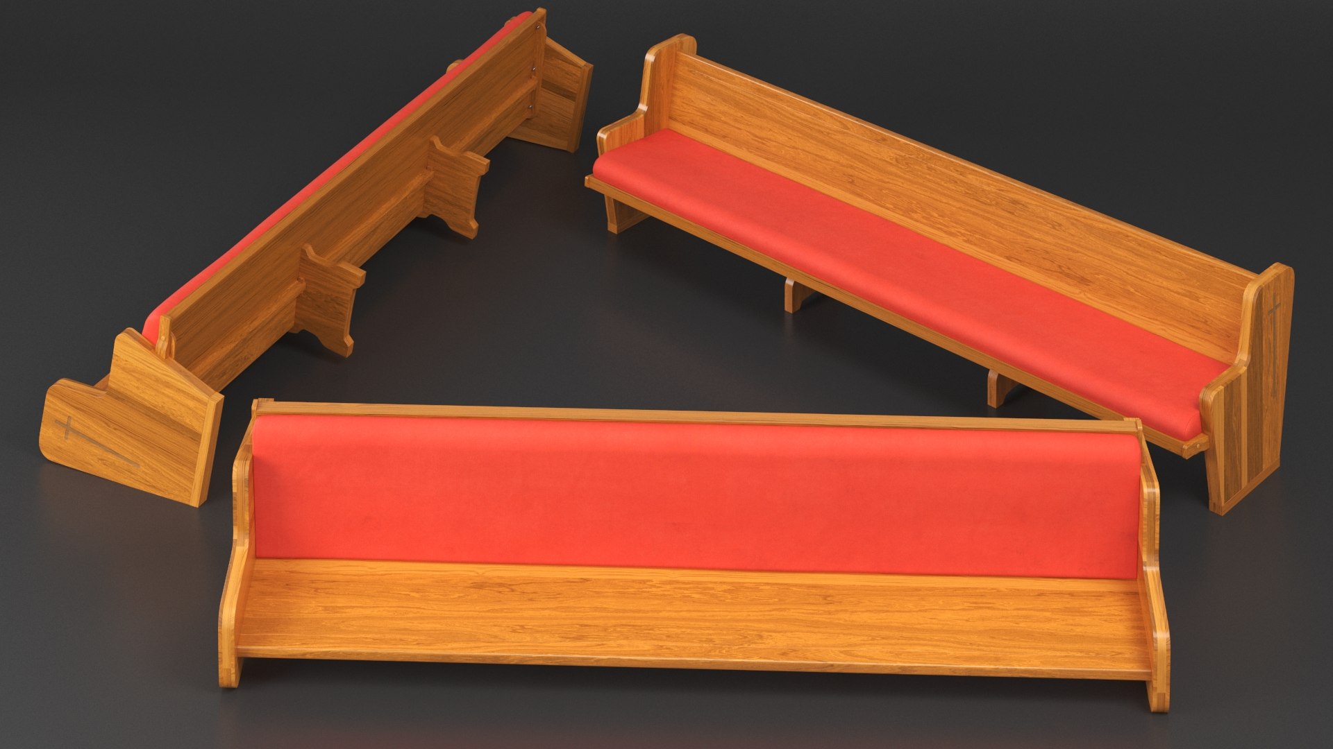 3D Upholstered Church Pew Bench Red Model - TurboSquid 2284558