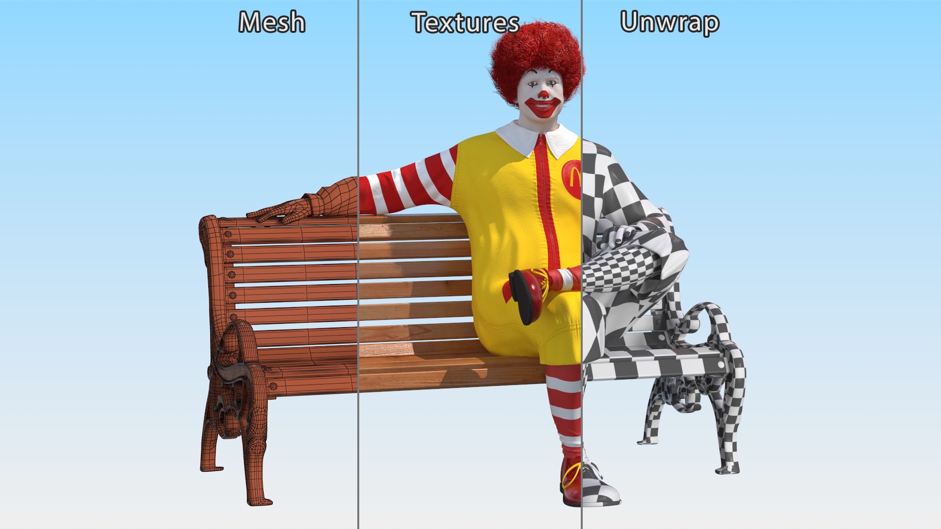 McDonalds Clown Bench Sitting Pose Fur For Cinema 4D 3D Model ...