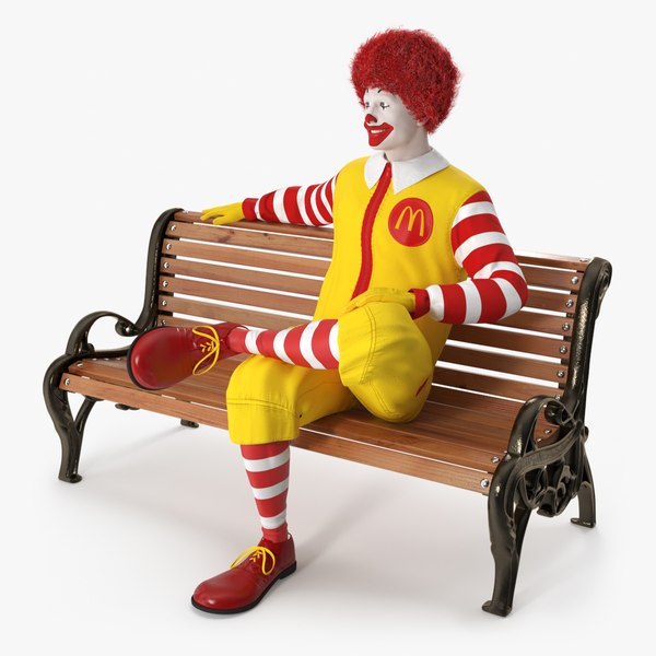 modelo 3d Payaso de McDonald's sentado en un banco de pieles para ...