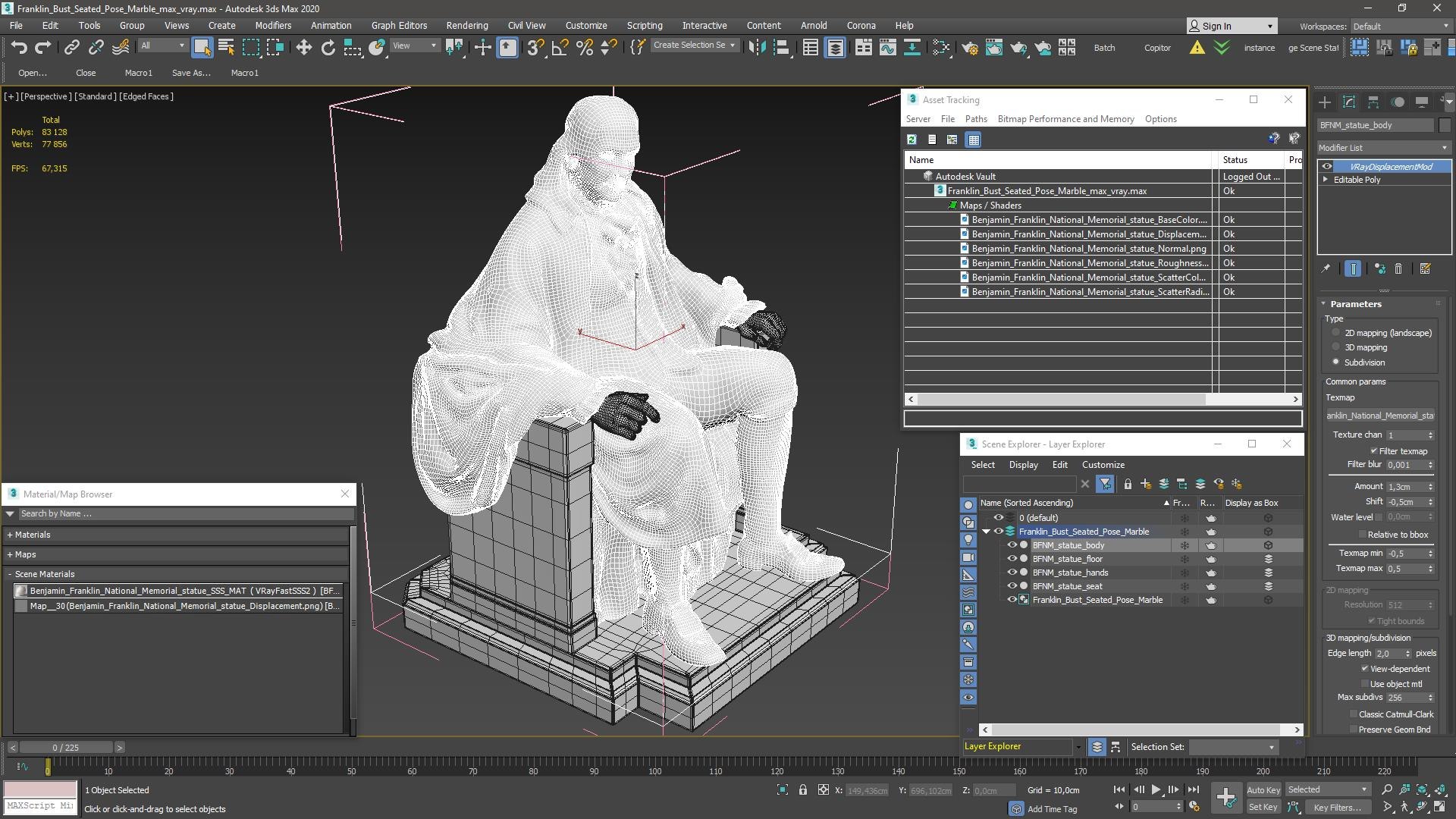 3D Franklin Bust Seated Pose Marble - TurboSquid 2399427