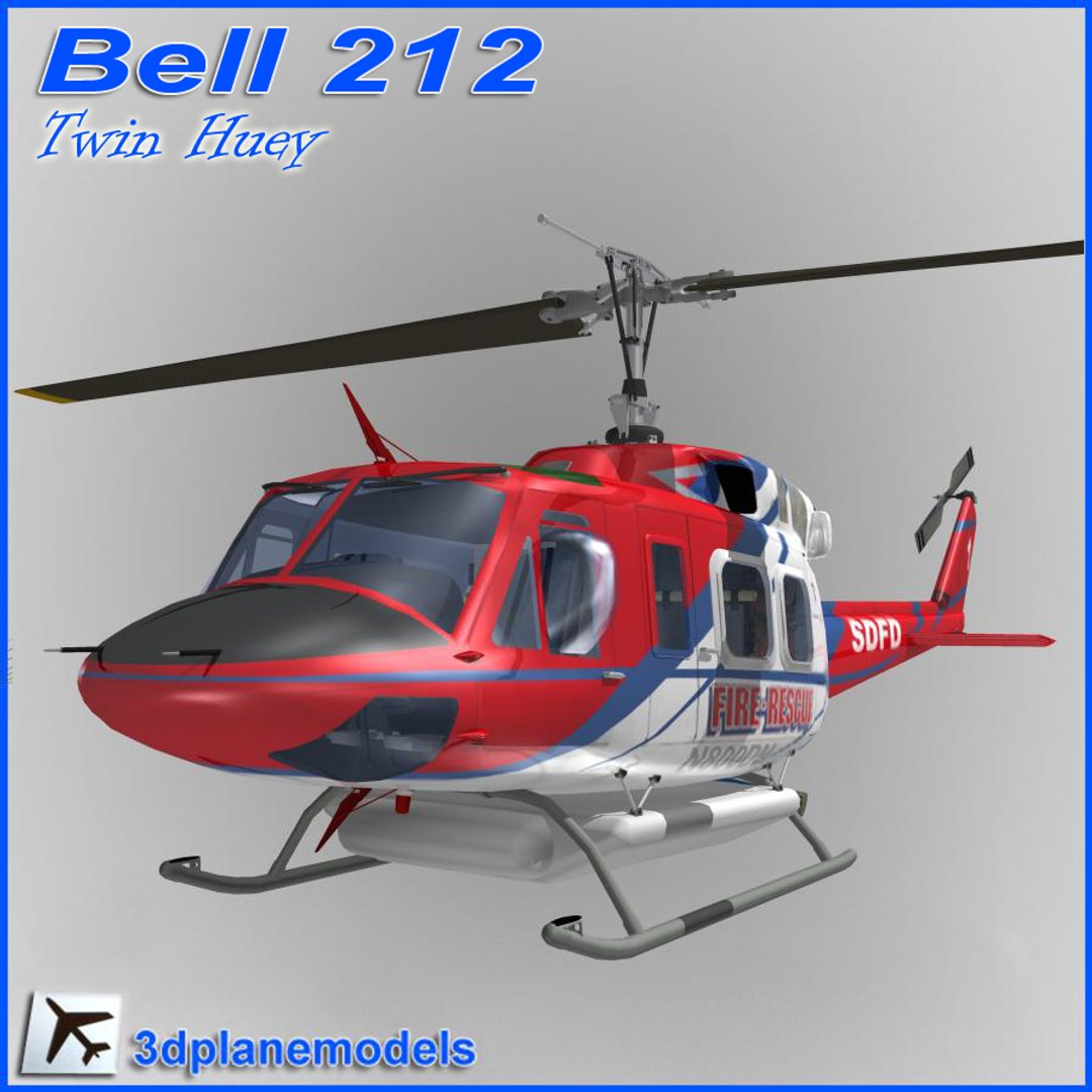 Bell 212 Huey Helicopter 3d Model