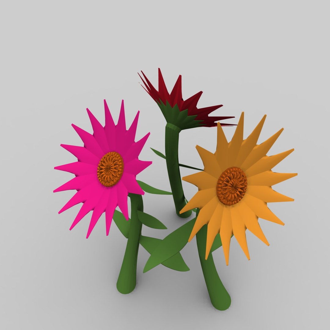 3d Model Flowers Zinnias Daisies