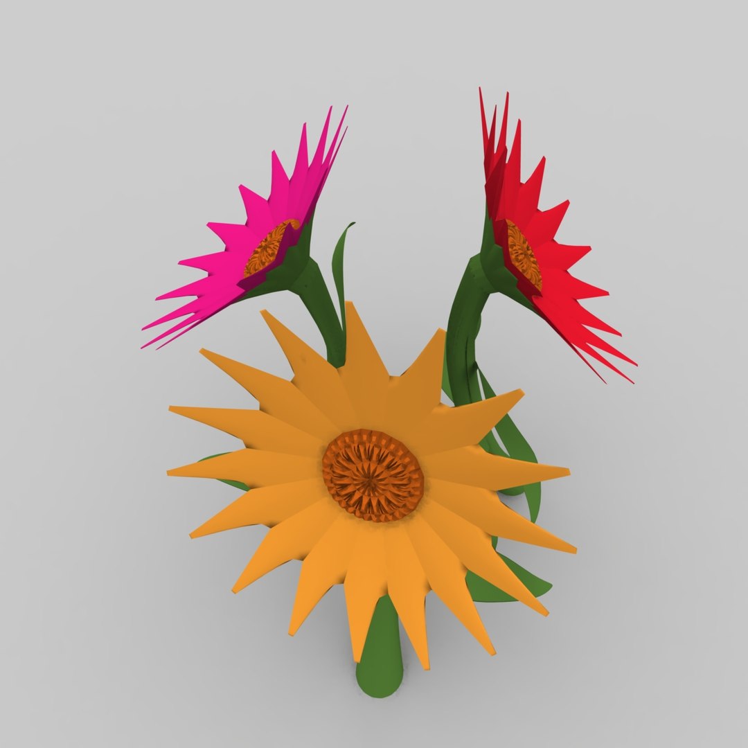 3d Model Flowers Zinnias Daisies