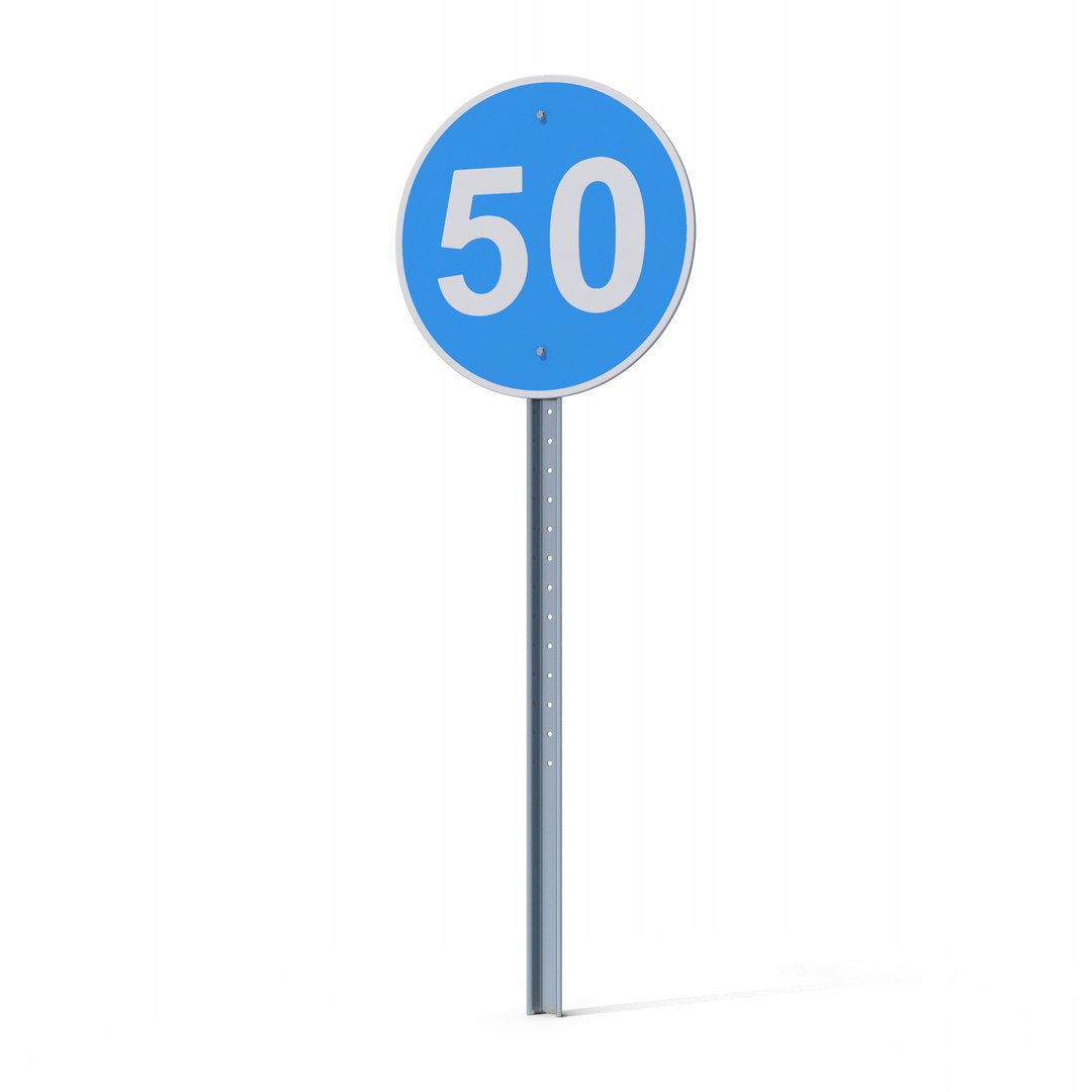 Minimum Speed 50 Road Sign Pole 3D Model - TurboSquid 2106283