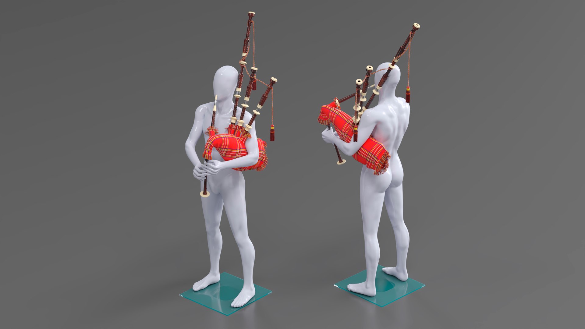 Mannequin With Scottish Red Bagpipes 3D - TurboSquid 2230704