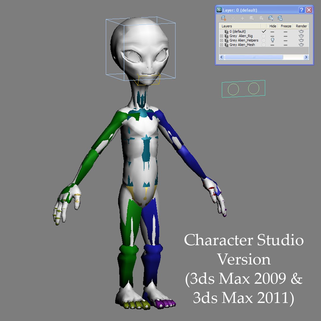 3d model of - grey alien rigged