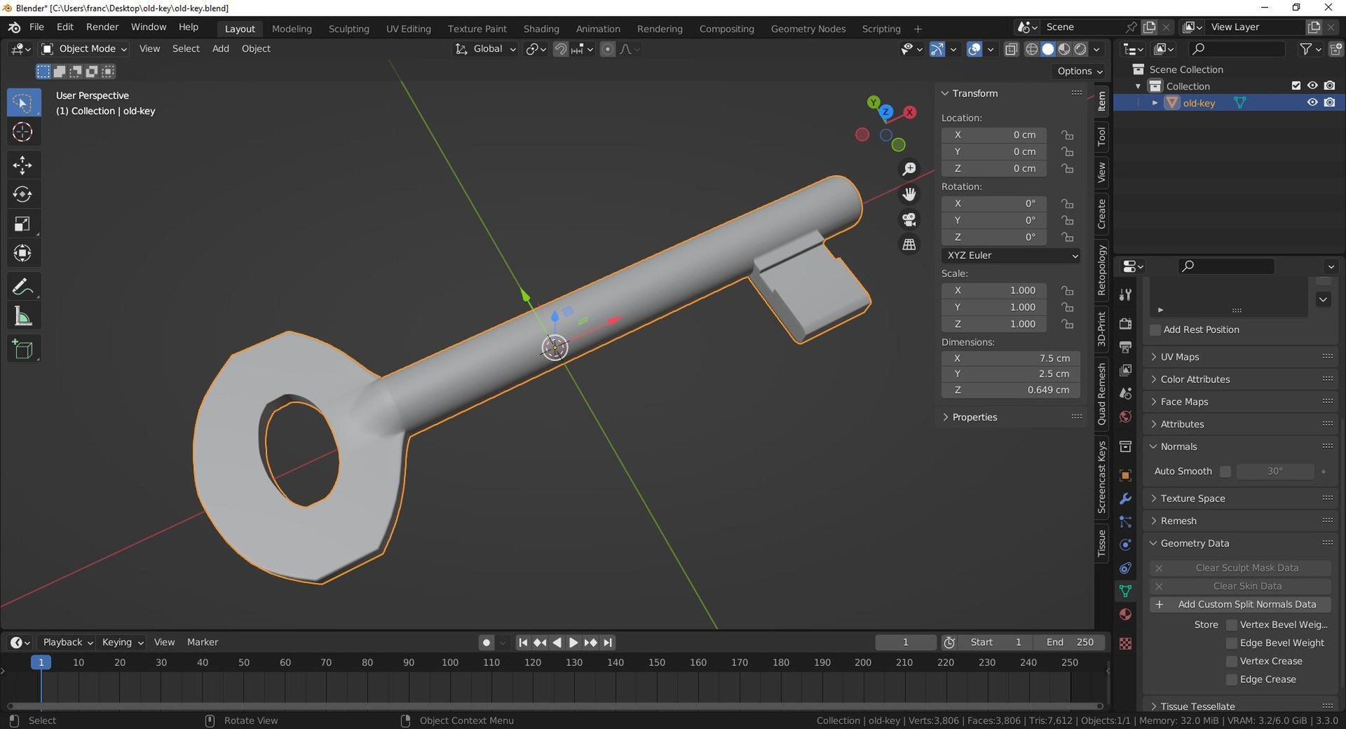 3D Model Old Key - TurboSquid 2117549