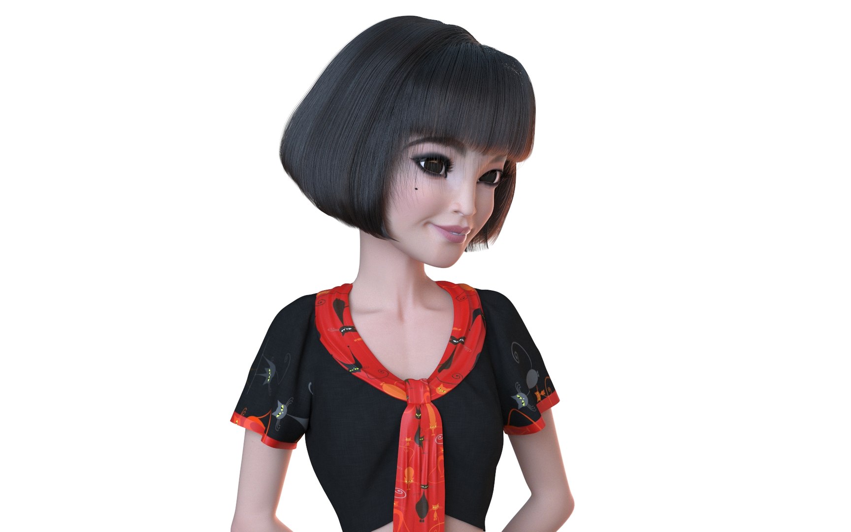 3D Cartoon Girl Asian Casual Standing Smiling Model - TurboSquid 2272899