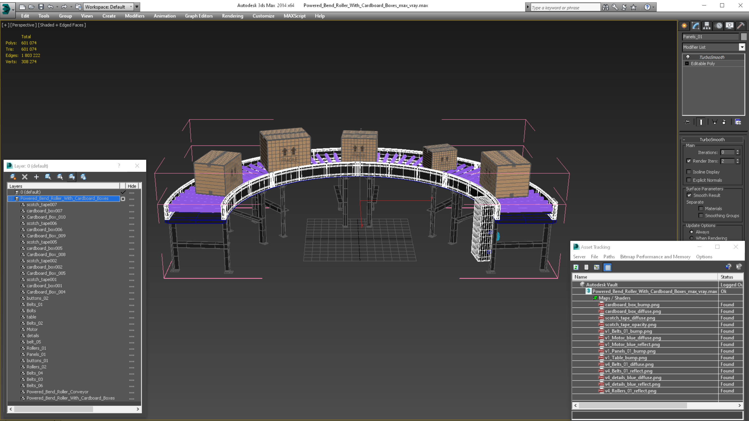 3D Powered Bend Roller With Cardboard Boxes - TurboSquid 1852173