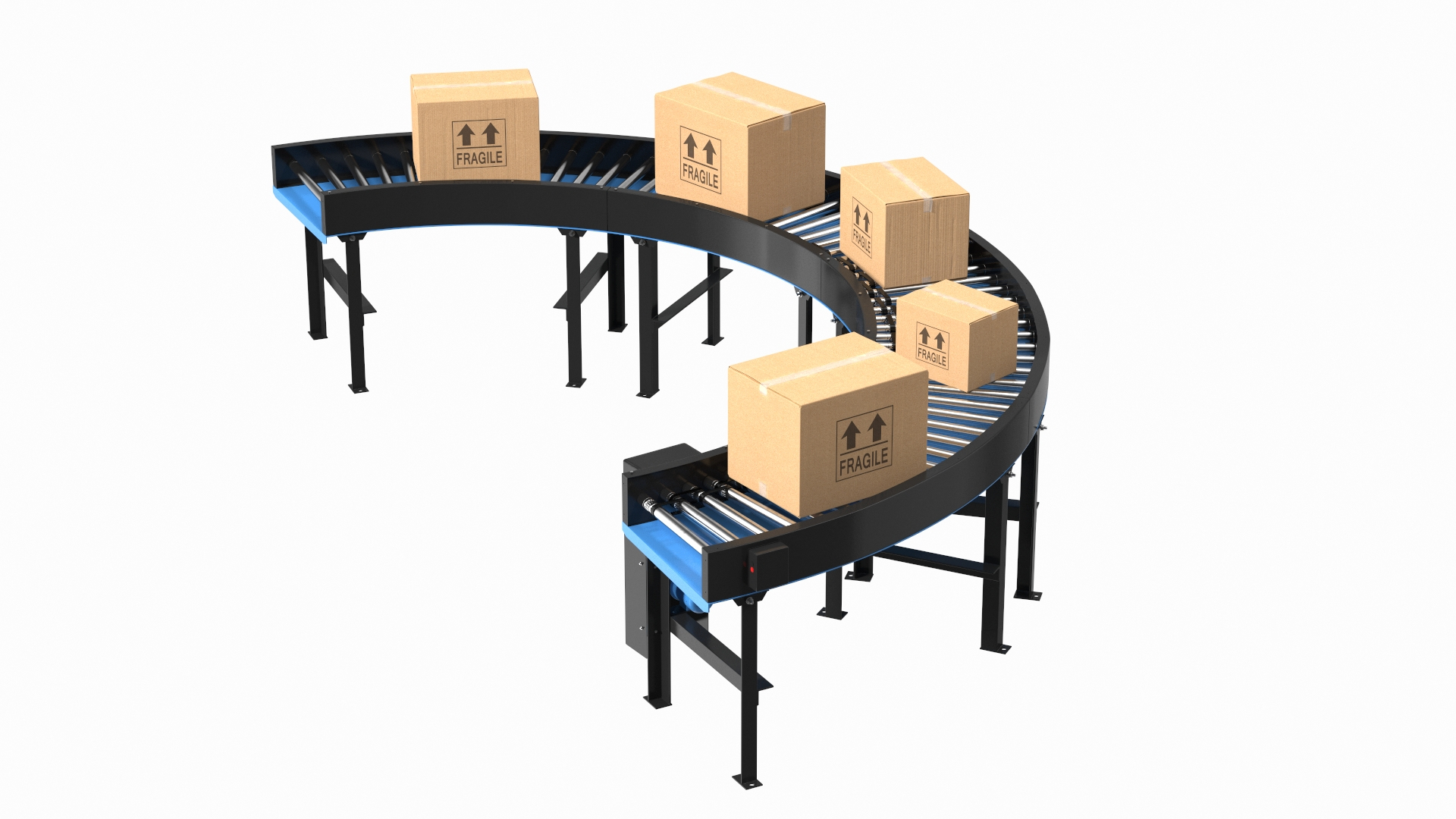 3D Powered Bend Roller With Cardboard Boxes - TurboSquid 1852173