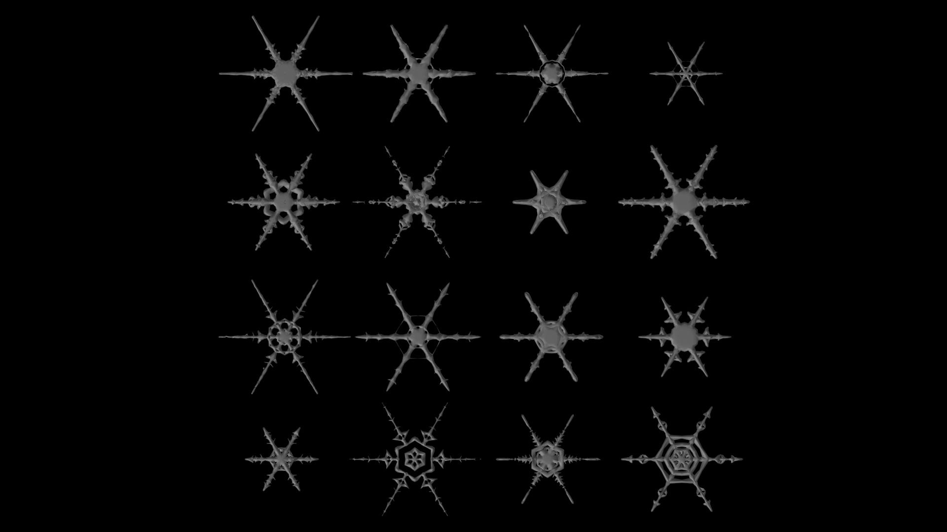 3d 16 unique snowflakes