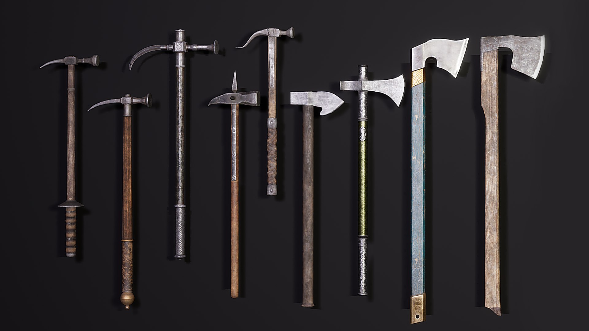 3D Model Medieval Weapon - Axes And Hammers - TurboSquid 2197445