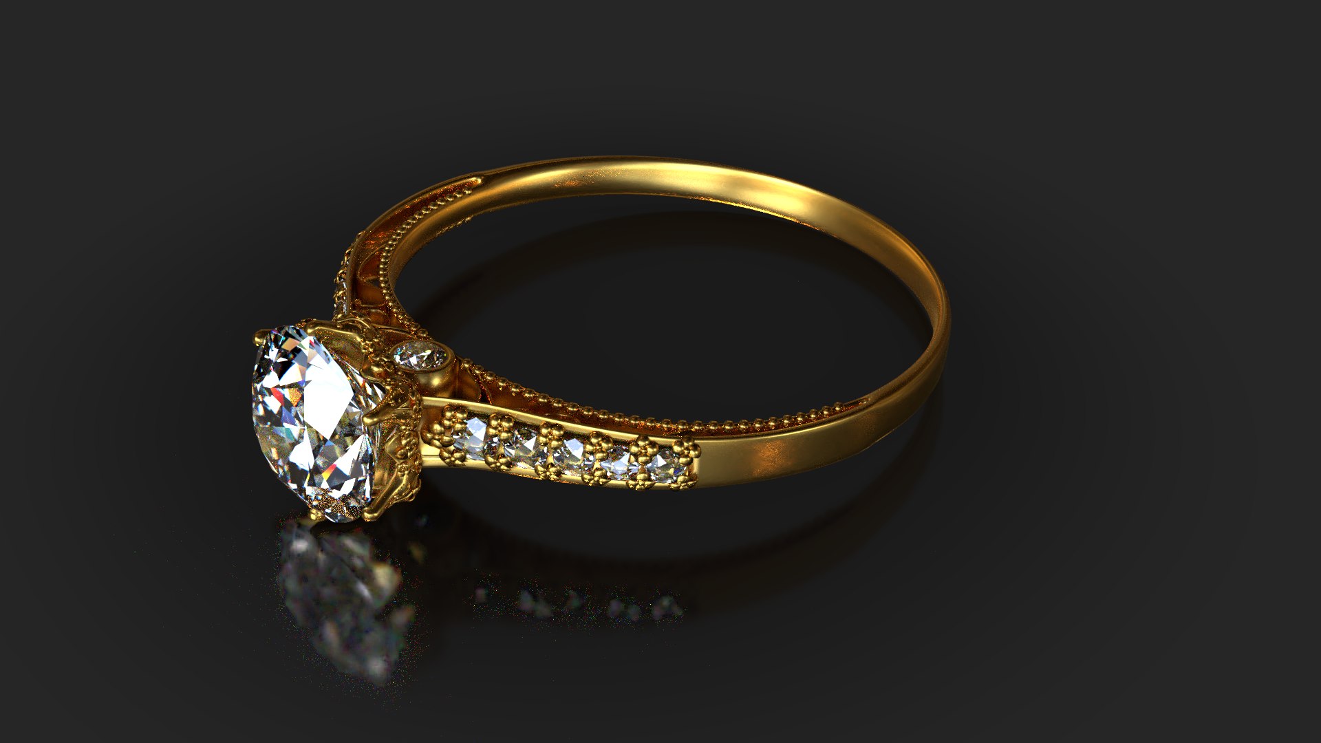3D Gold ring with white diamond - TurboSquid 2174092