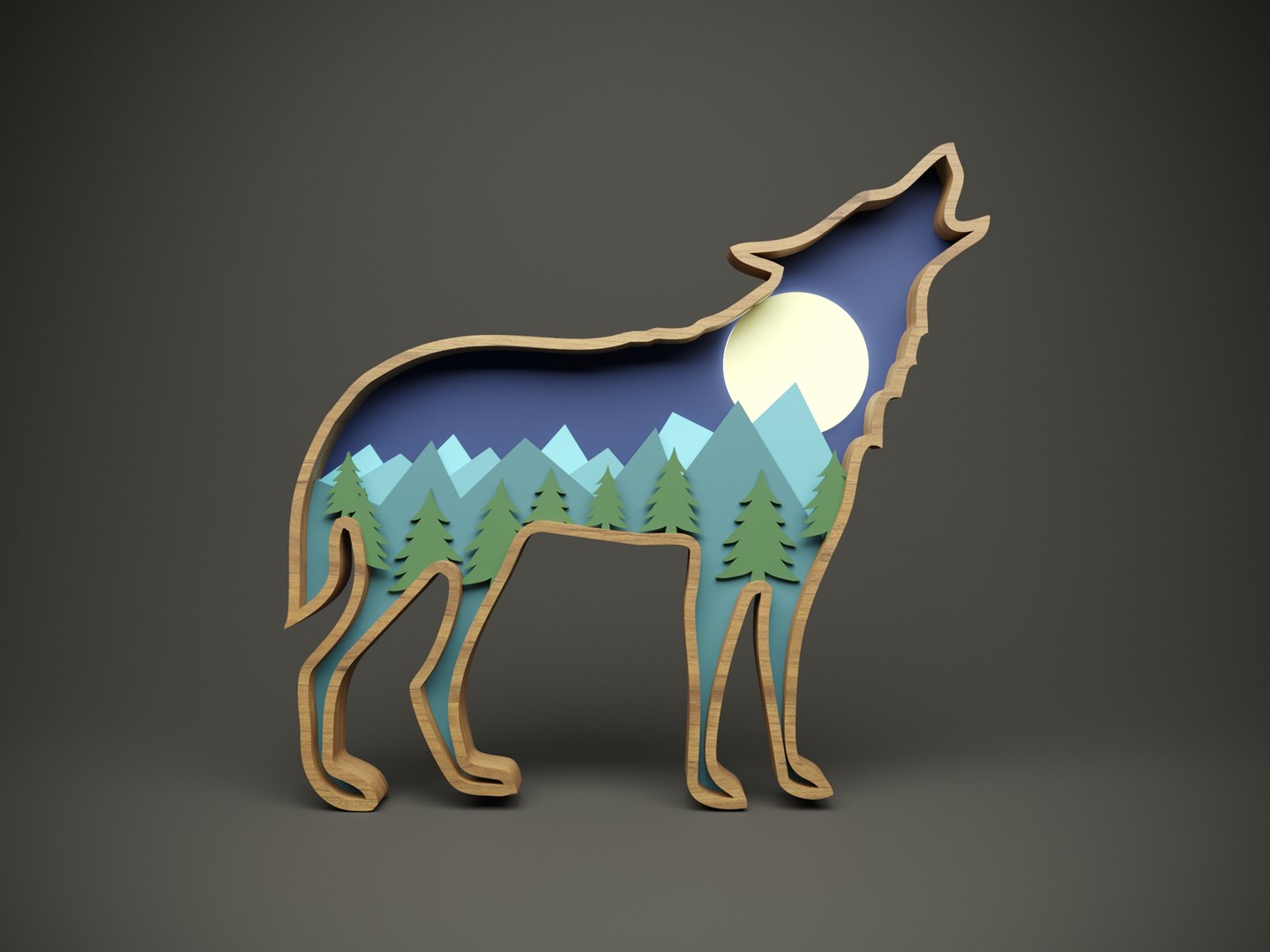 3D Wood Parametric Wall Wolf Model For Cnc Machine Model - TurboSquid ...