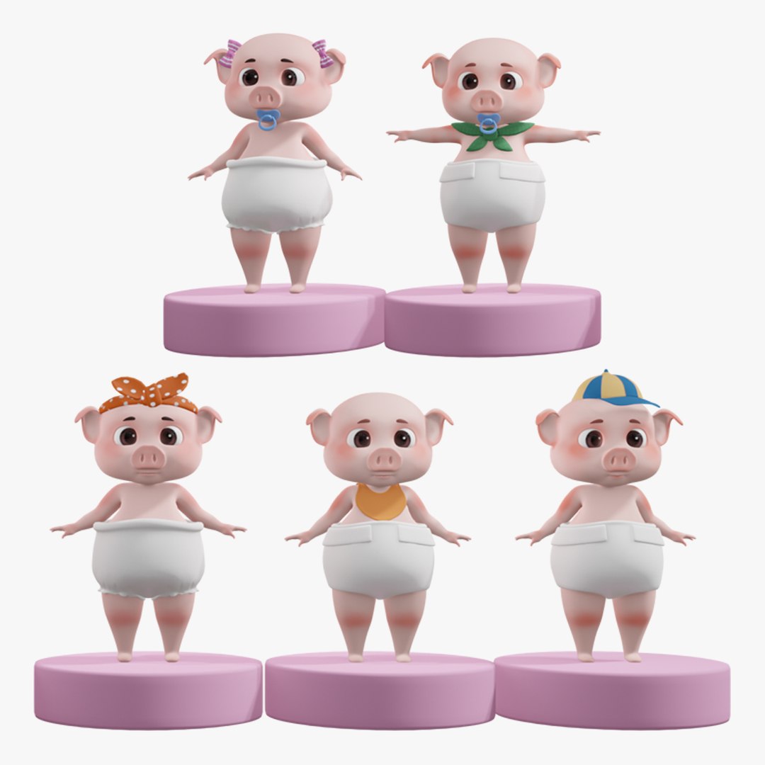 Cartoon Baby Pig 3D Model Pack 3D Model - TurboSquid 1778472