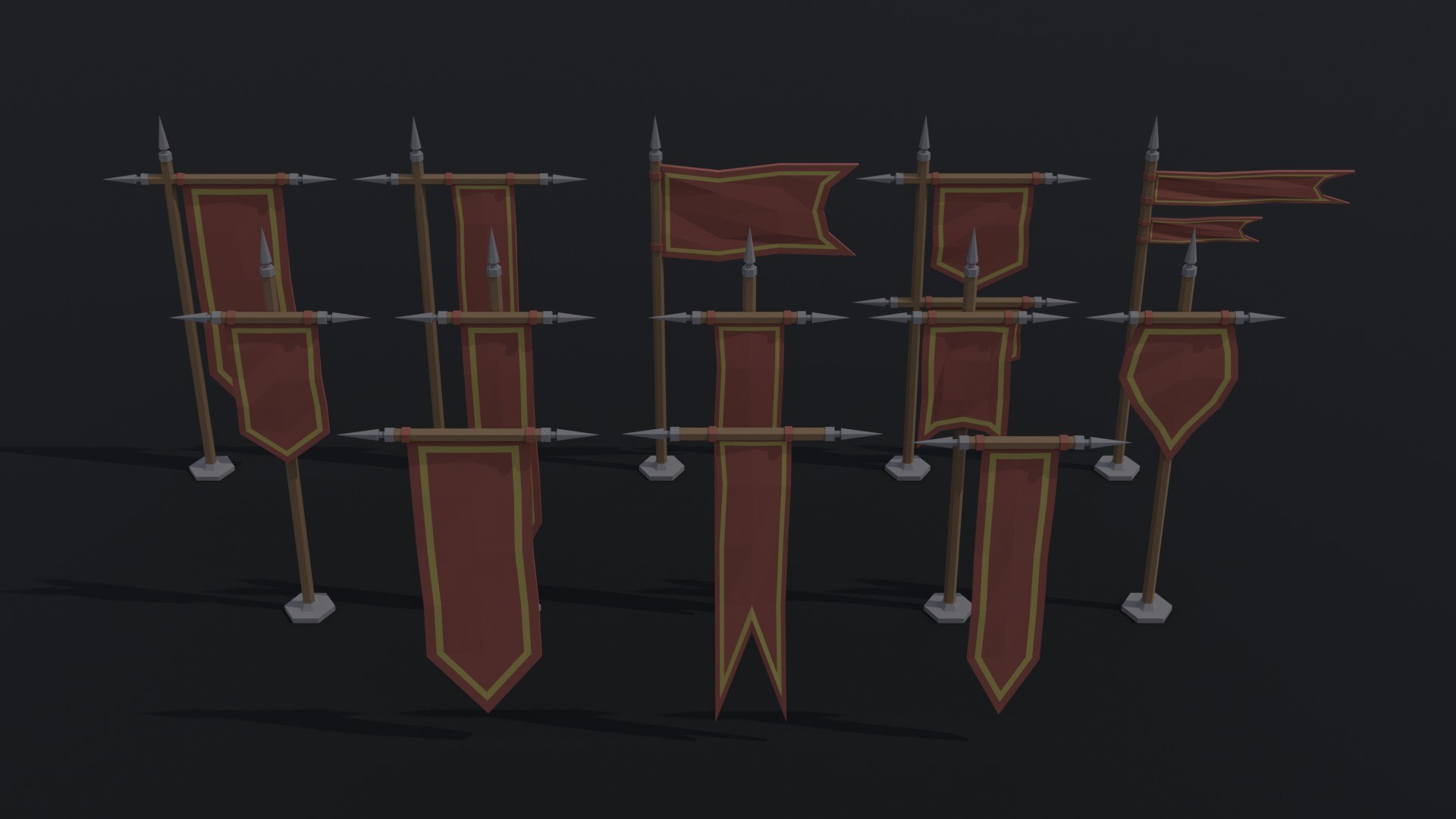 Low-poly cartoon medieval flags asset 3D - TurboSquid 1765291