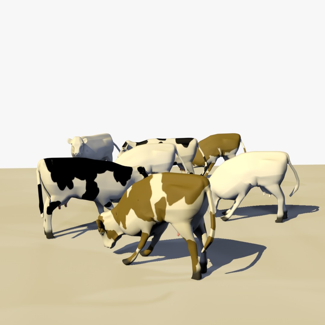 3D Group Cows Eating Grass - TurboSquid 1152710