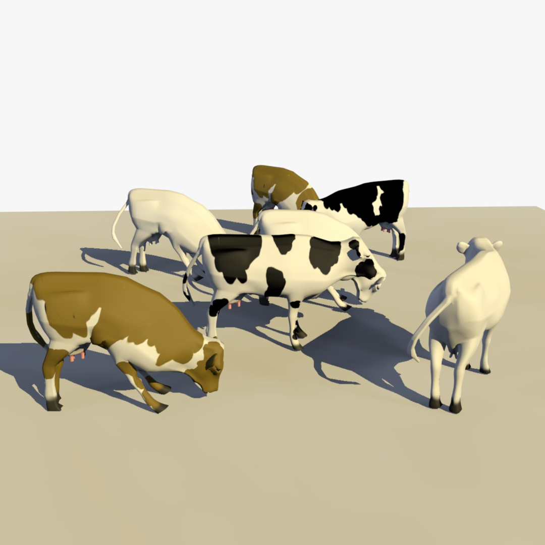 3D Group Cows Eating Grass - TurboSquid 1152710