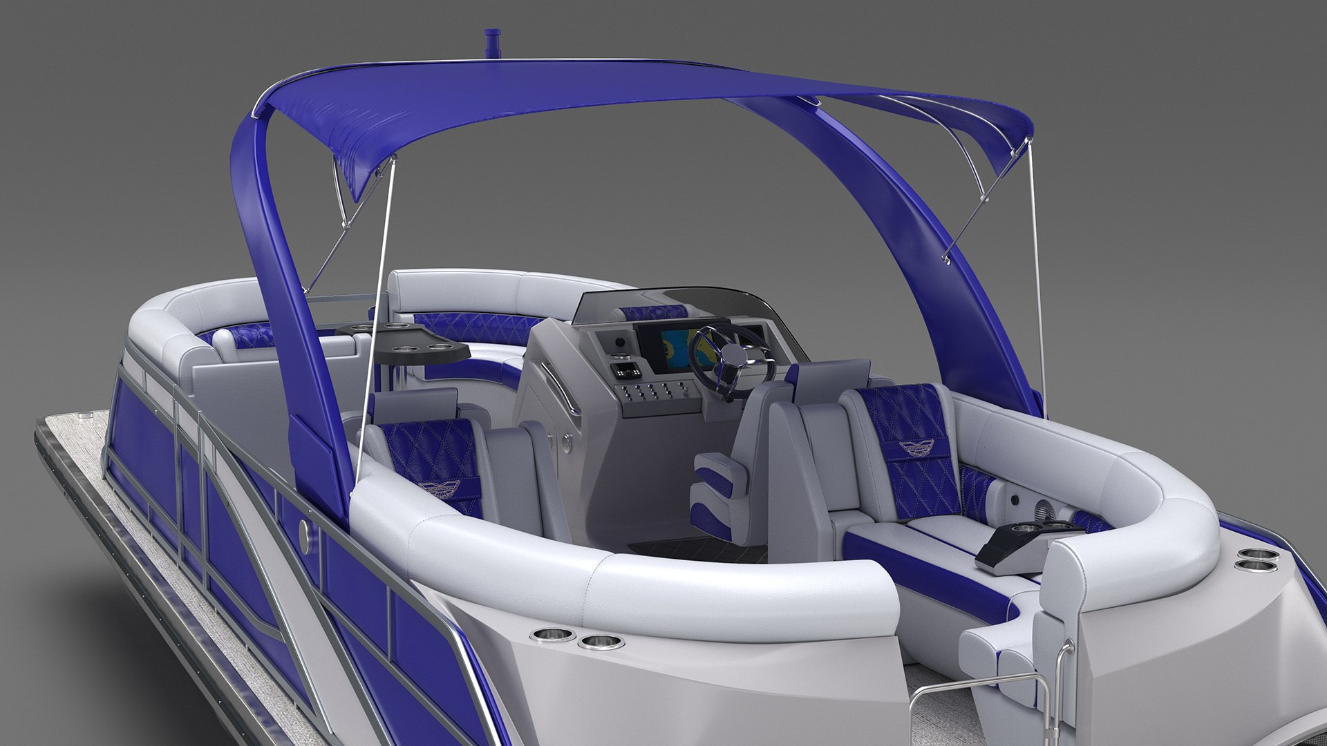 3D Modern Pontoon Boat Blue Rigged Model - TurboSquid 2270166