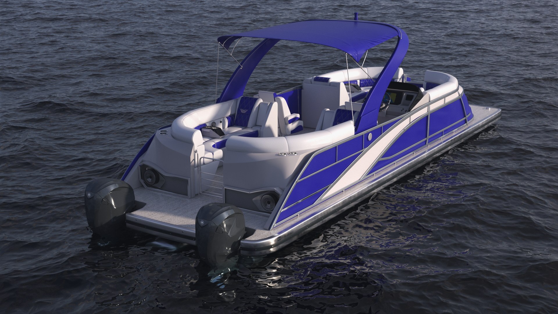 3D Modern Pontoon Boat Blue Rigged Model - TurboSquid 2270166