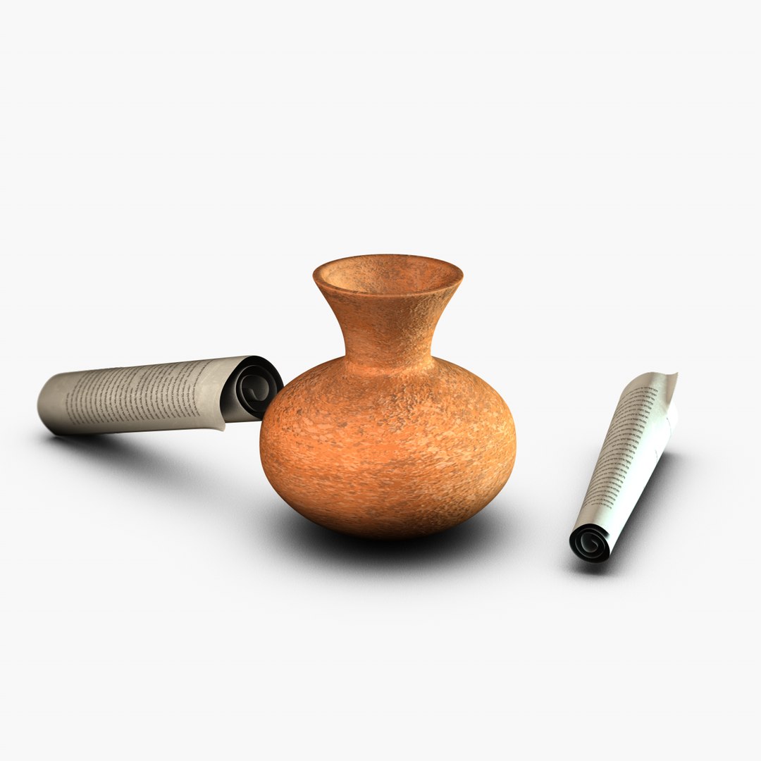 3d Ancient Scrolls Clay Jar Model