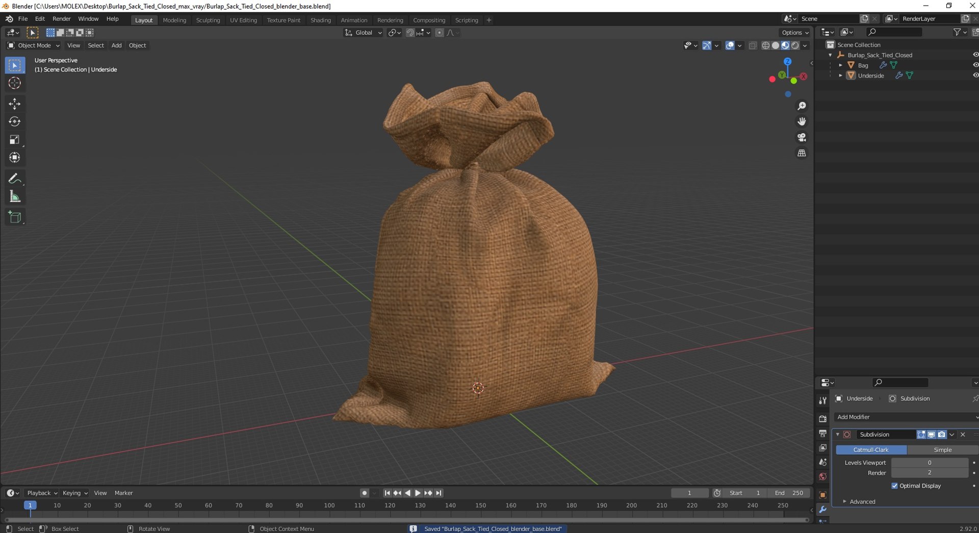 Burlap Sack Tied Closed 3D Model - TurboSquid 2220555